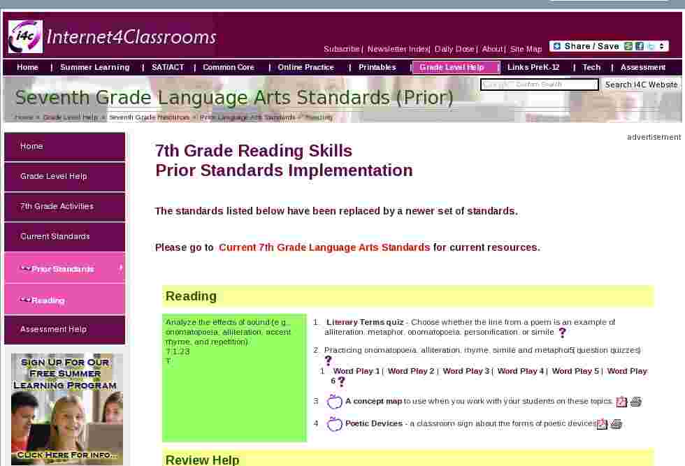 Language Arts Standards 7th Grade Reading Standards