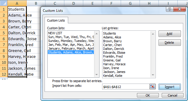 Using Excel 2007 To Make A Custom List