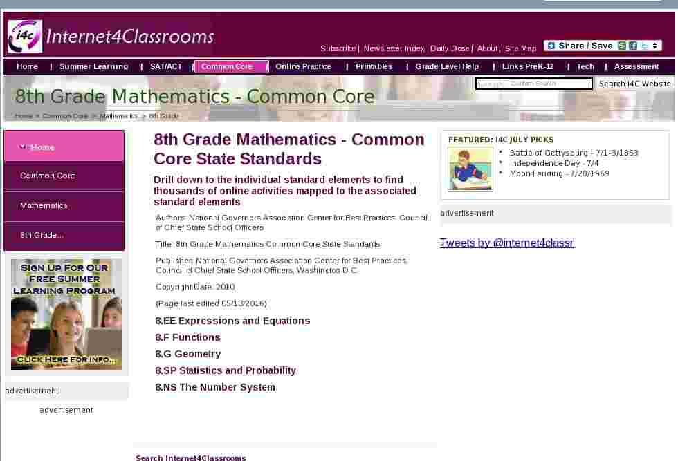 8th Grade Mathematics Common Core Standards At Internet 4