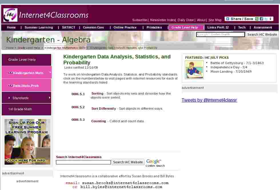 Data Analysis Statistics Probability Kindergarten Math Standards