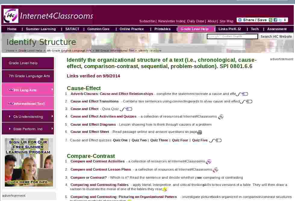 Identify Structure Eighth 8th Grade English Language Arts Standards