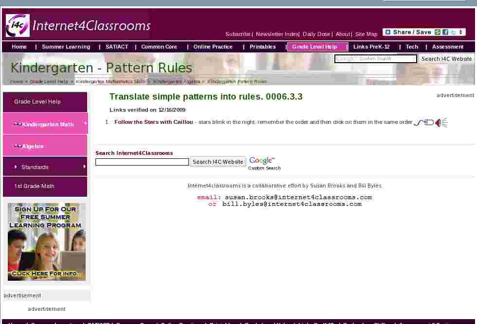 Pattern Rules Algebra Kindergarten Math Standards