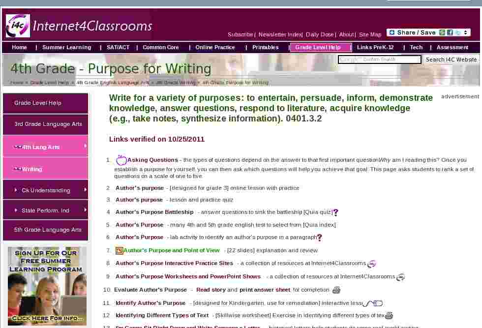 Purpose For Writing Writing 4th Grade English Language Arts Standards