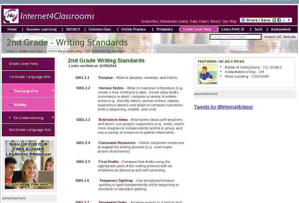 1st Grade Language Arts Standards