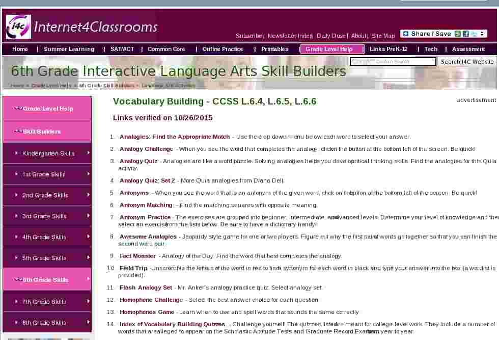 Sixth Grade Language Skill Builders - Vocabulary Building