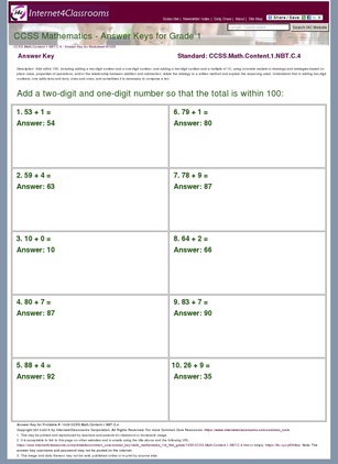 Answer Key Download - Worksheet #1035. CCSS.Math.Content.1.NBT.C.4