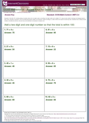Answer Key Download - Worksheet #1063. CCSS.Math.Content.1.NBT.C.4