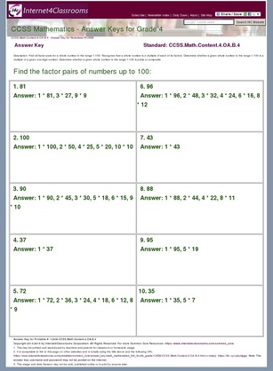Answer Key Download - Worksheet #12836. CCSS.Math.Content.4.OA.B.4
