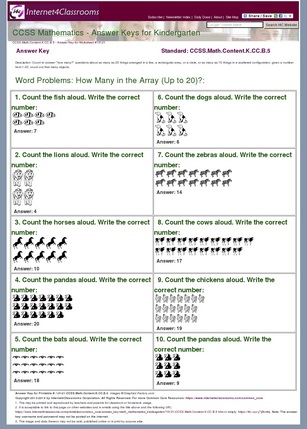 Answer Key Download - Worksheet #15121. CCSS.Math.Content.K.CC.B.5