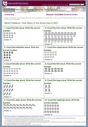 Answer Key Download - Worksheet #15151. CCSS.Math.Content.K.CC.B.5