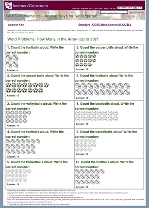 Answer Key Download - Worksheet #15154. CCSS.Math.Content.K.CC.B.5