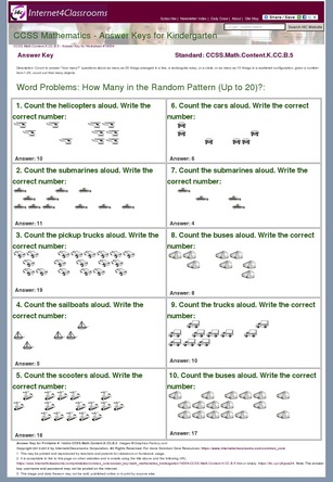Answer Key Download - Worksheet #16004. CCSS.Math.Content.K.CC.B.5