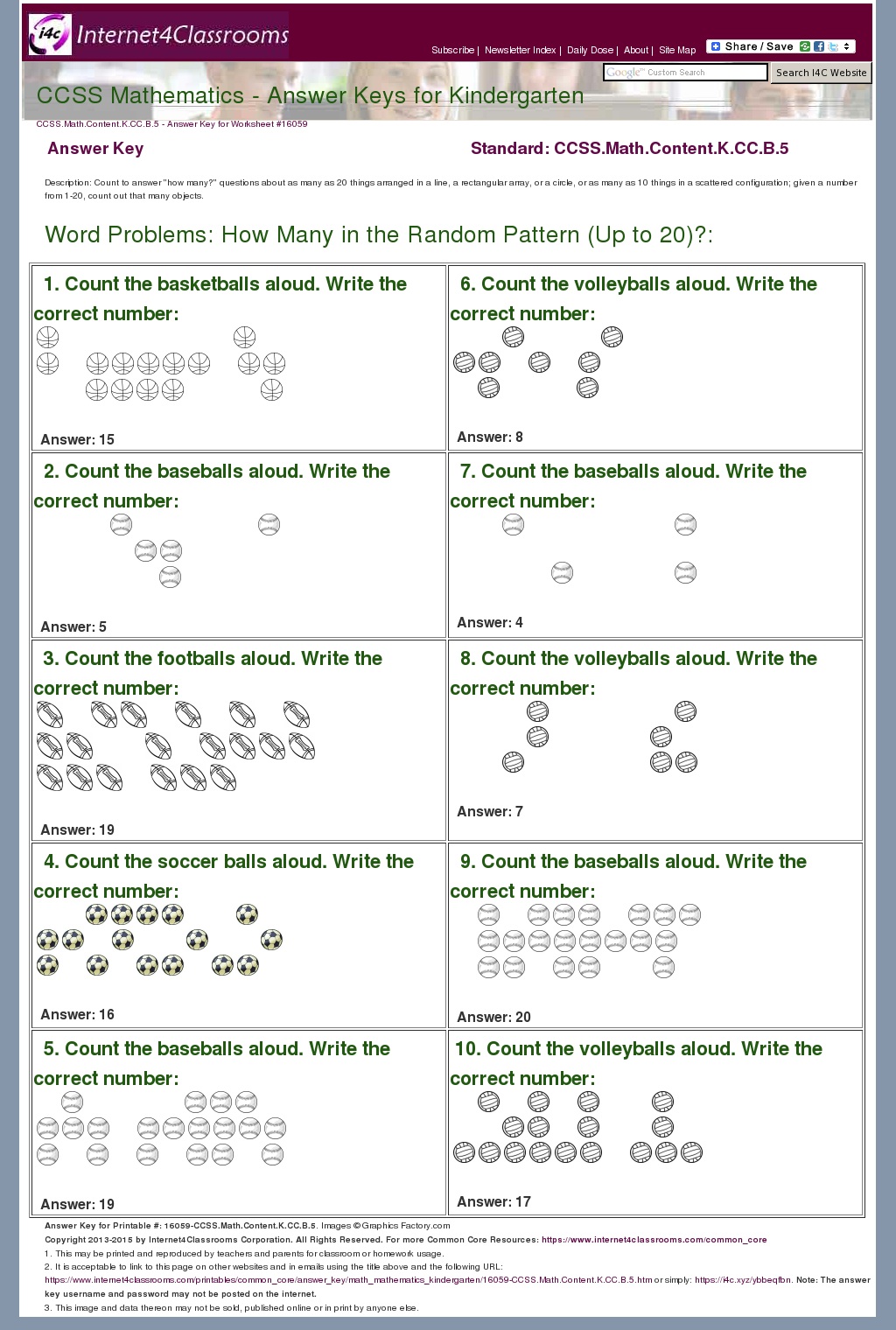Answer Key Download - Worksheet #16059. CCSS.Math.Content.K.CC.B.5 Answer Key Download - Worksheet #16059. CCSS.Math.Content.K.CC.B.5