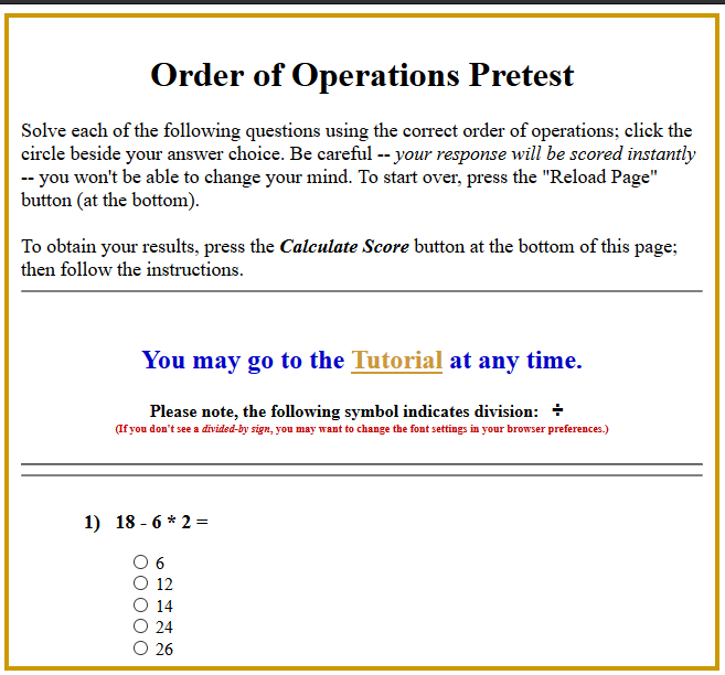 Eighth Grade Interactive Math Skills - Order of Operations