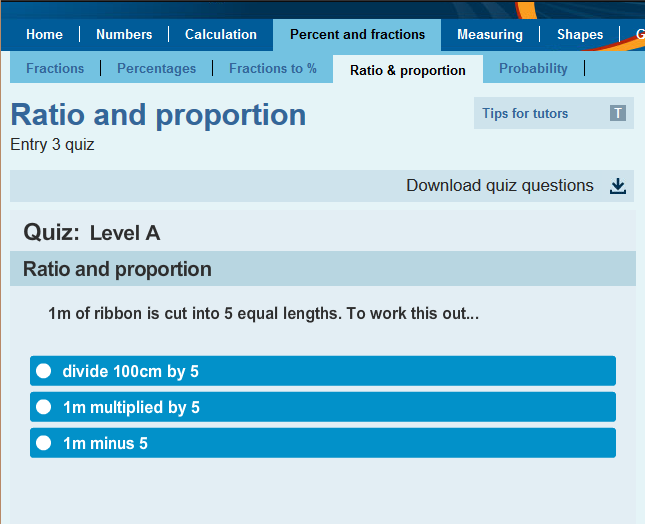 Seventh Grade Interactive Math Skills - Ratio and Proportion Quizzes