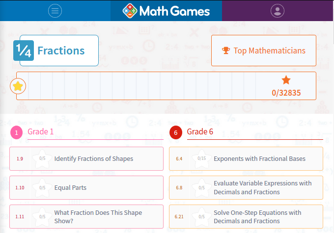 Sixth Grade Interactive Math Skills - Fractions