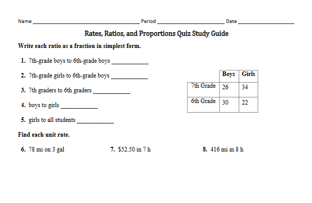 Eighth Grade Interactive Math Skills - Ratio and Proportion Quizzes