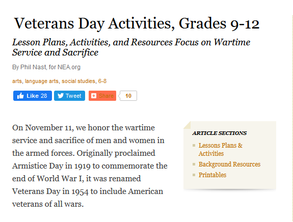 Veterans Day at Internet 4 Classrooms