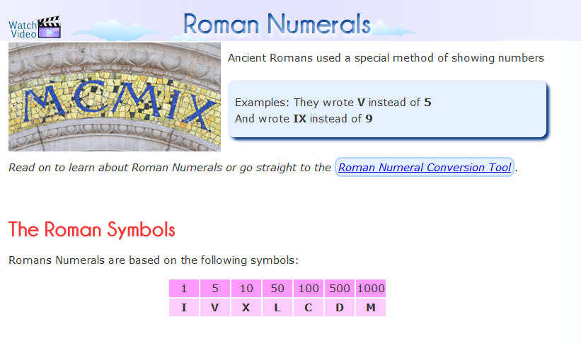 Fourth Grade Interactive Math Skills - Roman Numerals